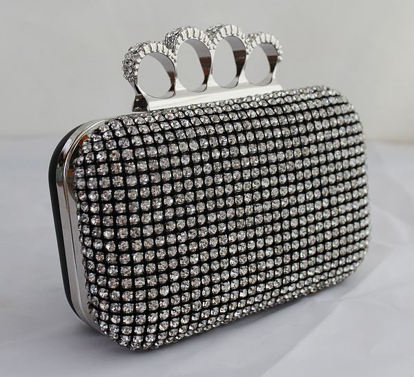 Silver Gold Black Crystal Diamante Effect Evening Clutch Wedding Party ...