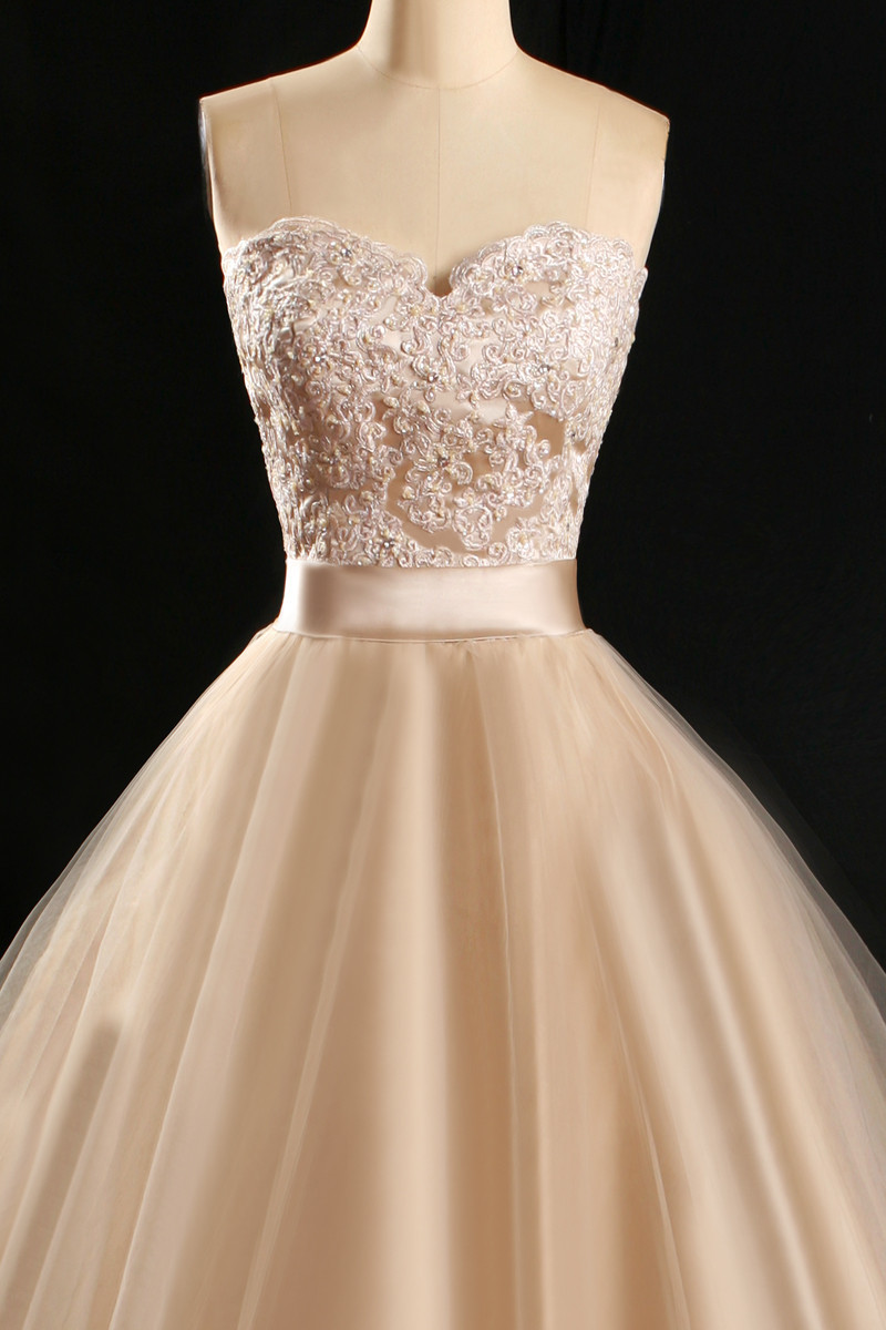 Elegant Sweetheart Appliques Lace Champagne Prom Dress 2015, Party ...
