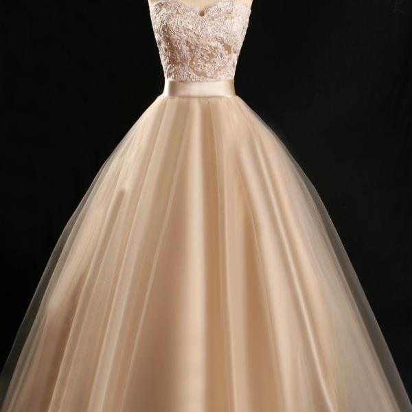 Elegant Sweetheart Appliques Lace Champagne Prom Dress 2015, Party ...