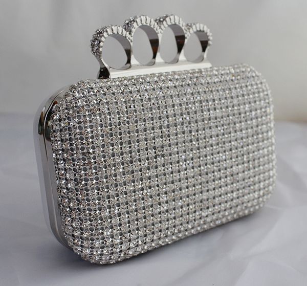 Silver Gold Black Crystal Diamante Effect Evening Clutch Wedding Party ...